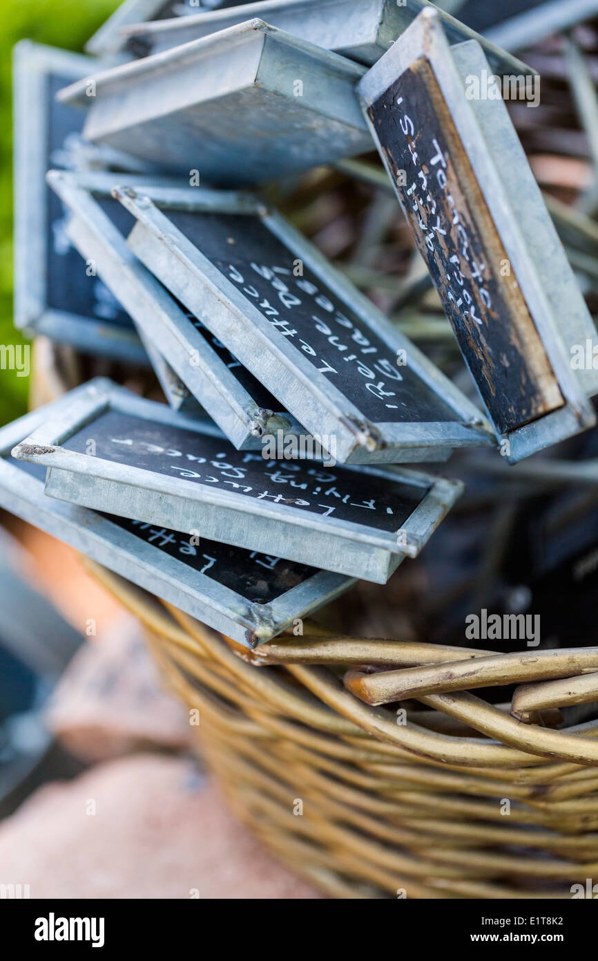 Garden tags in the basket ready to mark plants Stock Photo - Alamy