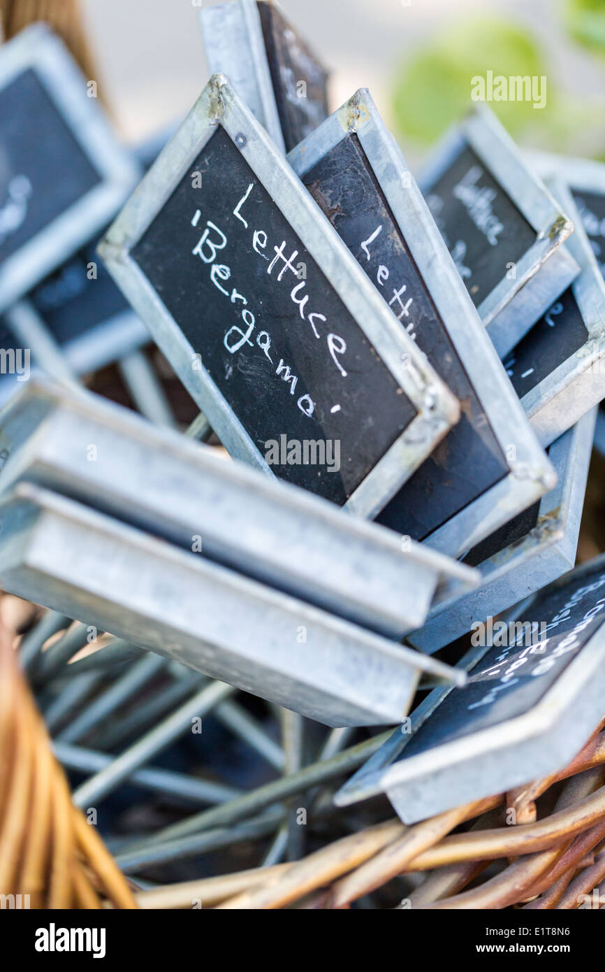Garden tags in the basket ready to mark plants Stock Photo - Alamy