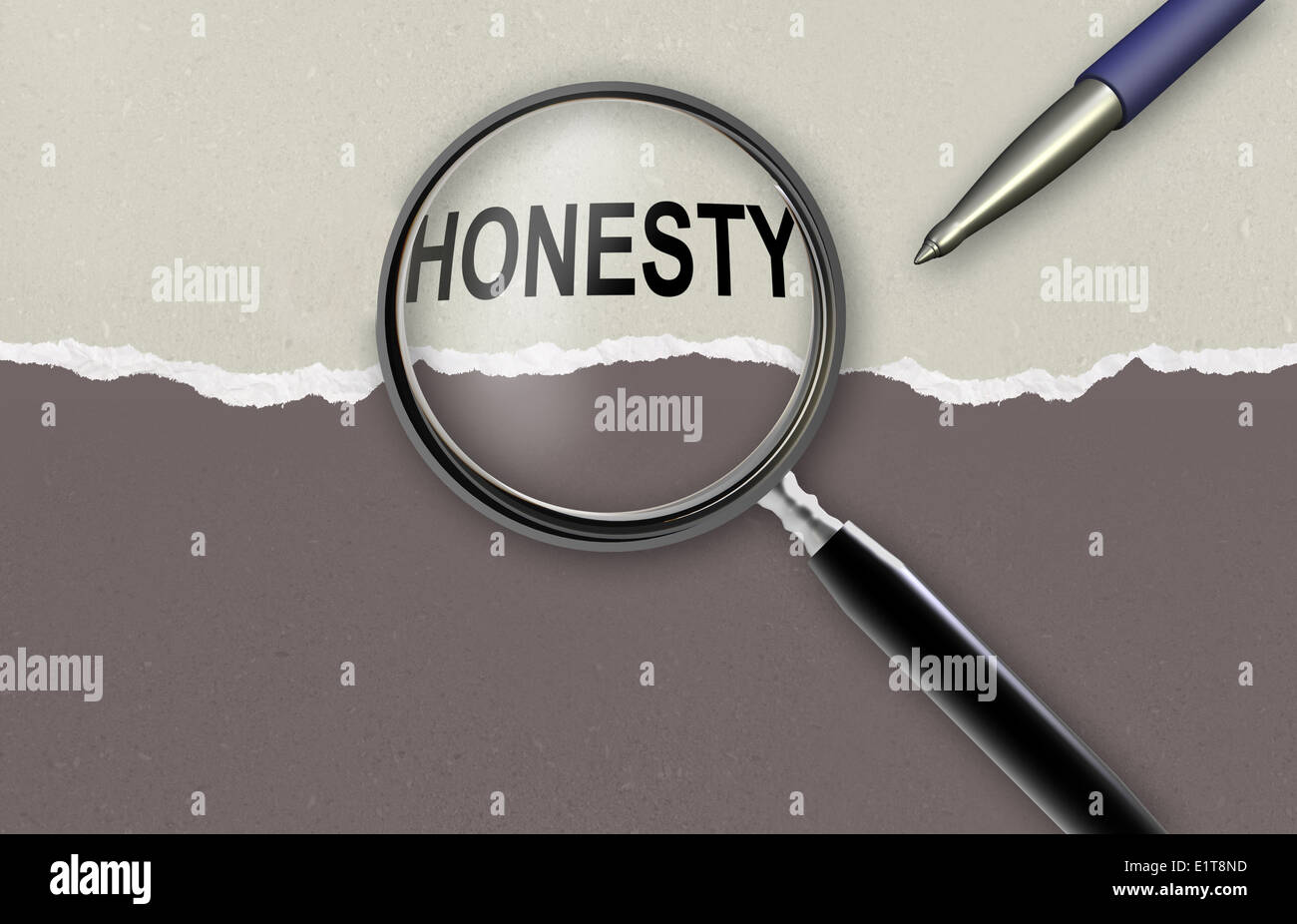 word honesty and magnifying glass on torn paper made in 2d software ...