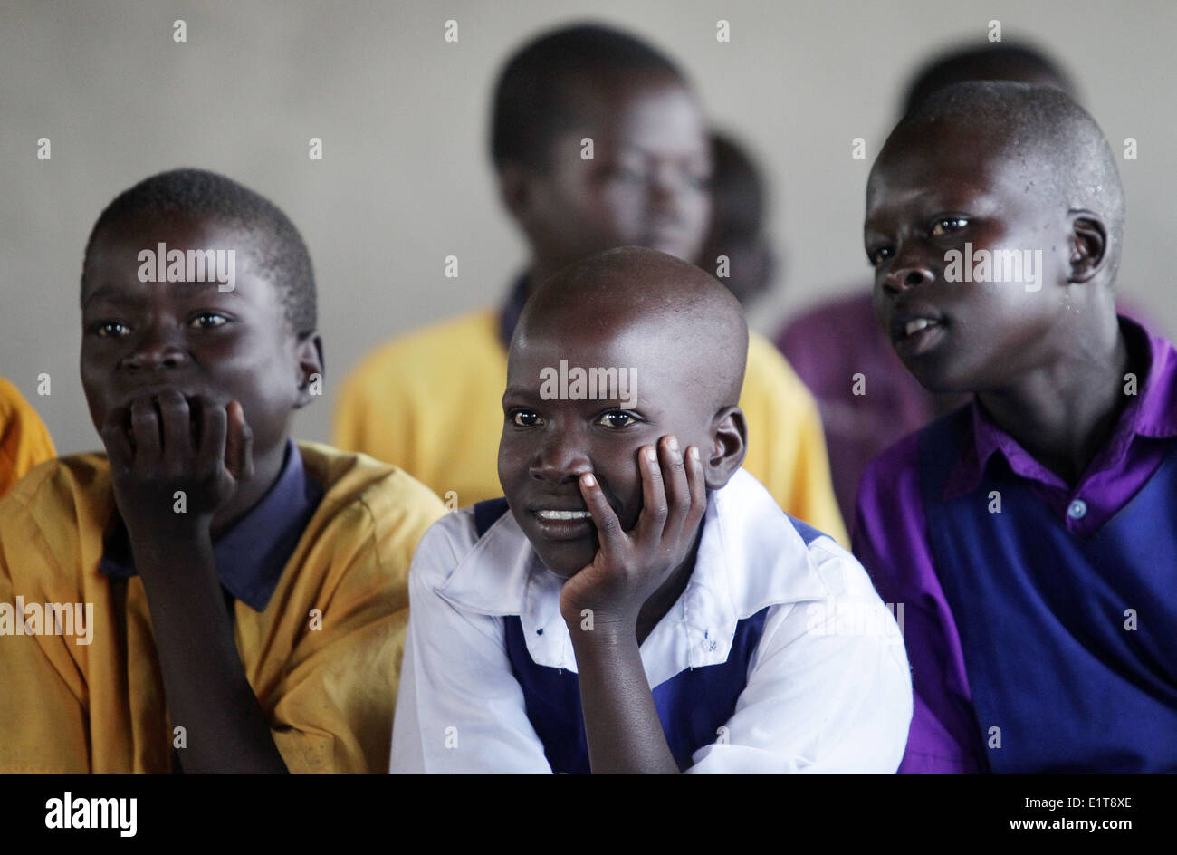 School children at a newly built NGO funded school in their village in ...