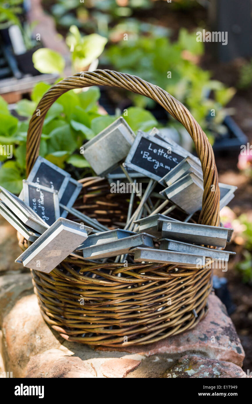 Garden tags in the basket ready to mark plants Stock Photo - Alamy