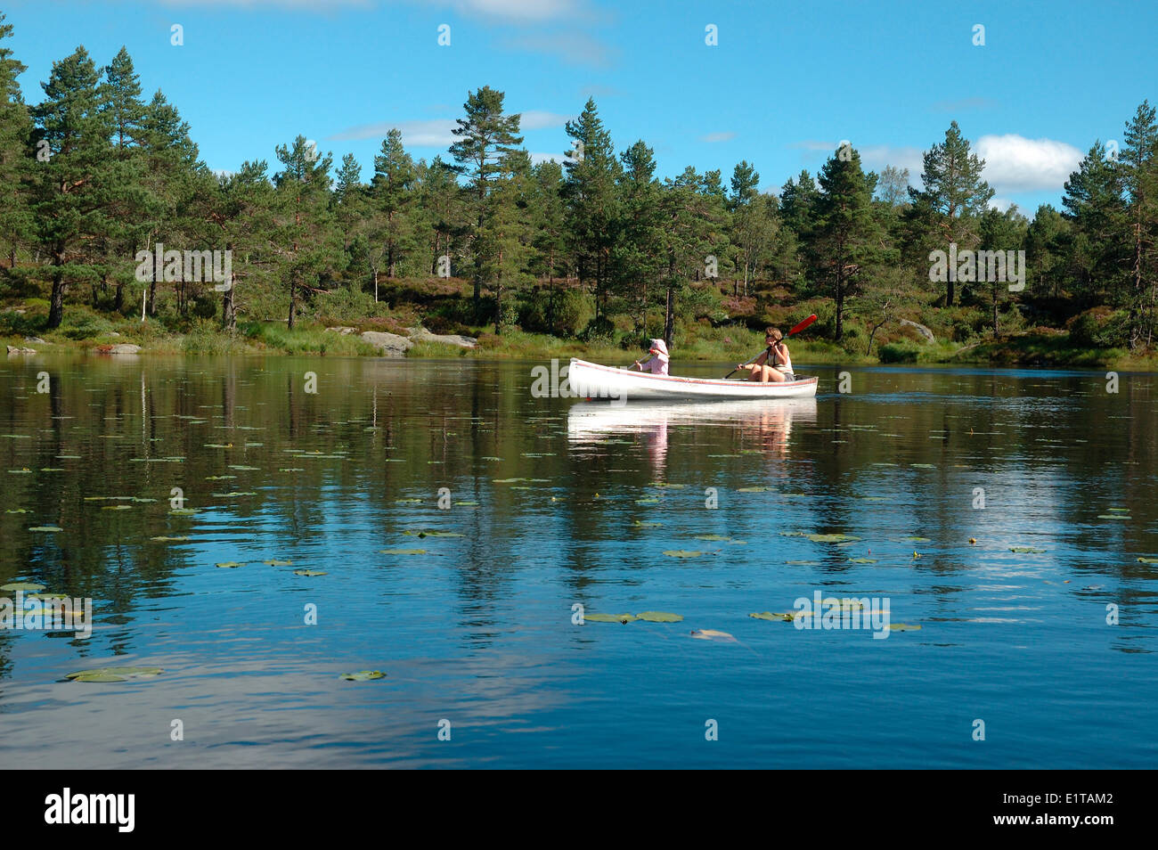 Canoeing on a Norwegian lake Stock Photo - Alamy