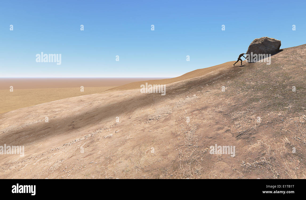 hard work.The person rolls the rock on mountain Stock Photo - Alamy