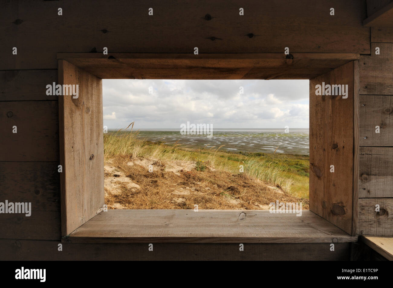 View on sea and dunes from inside observation point Stock Photo - Alamy
