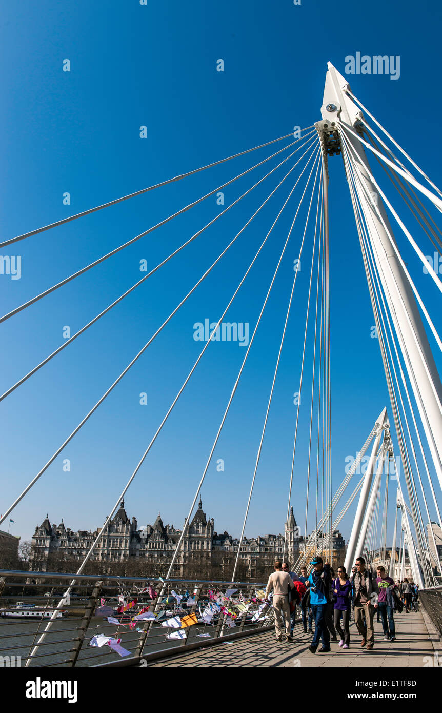 People crossing Embankment Bridge London England Great Britain UK ...