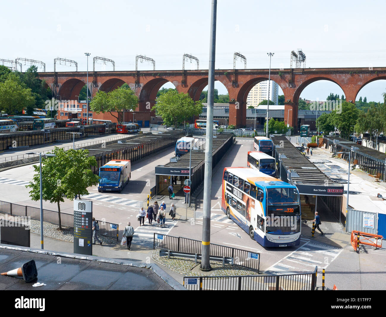 Bus station with viaduct in Stockport Cheshire UK Stock Photo - Alamy