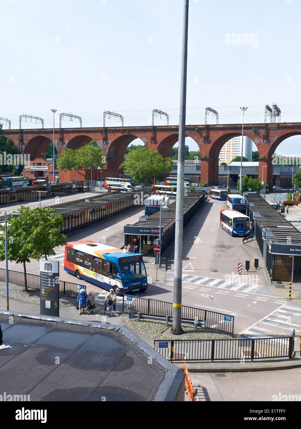 Bus station with viaduct in Stockport Cheshire UK Stock Photo - Alamy