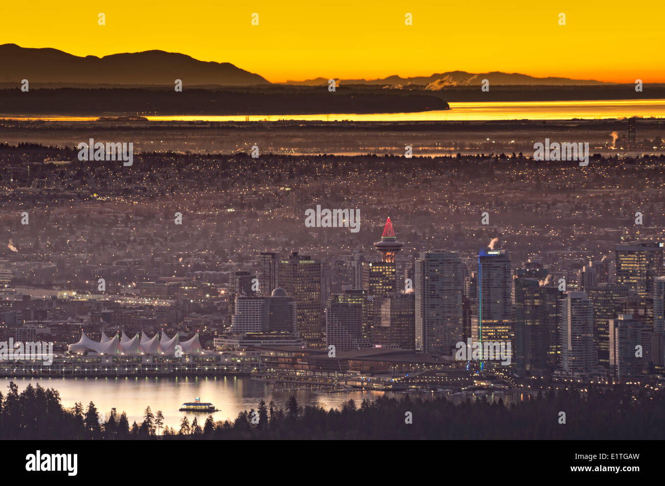 View of Vancouver and Canada Place at dawn from Cypress Mountain ...