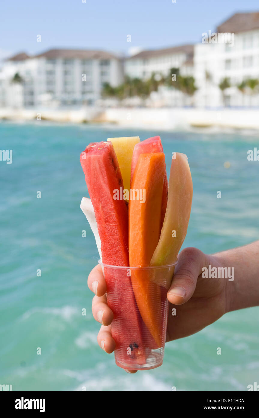 Mango, pineapple, papaya and watermelon, Playa del Carmen, Quintana Roo ...