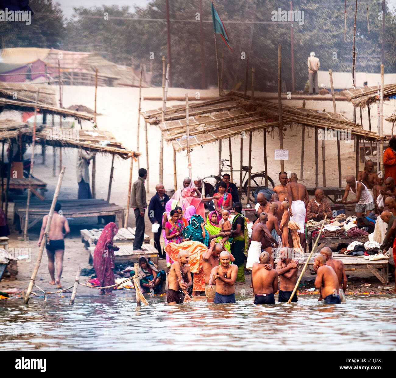 Sacred union of the rivers Ganges, Yamuna and Saraswati in Allahabad ...