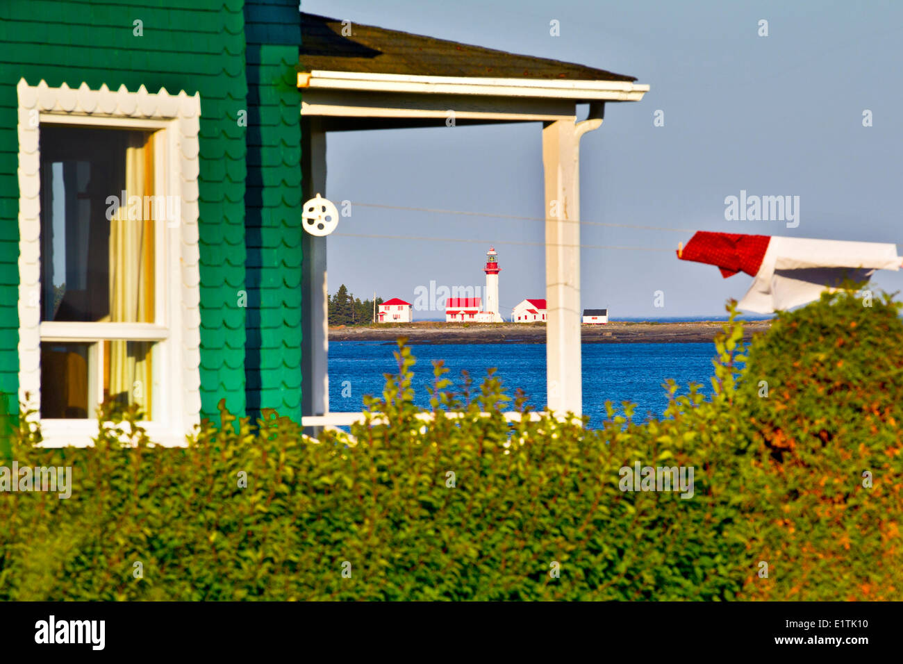 Lighthouse and Clothesline, Métis-sur-Mer, Québec, Quebec, Canada Stock ...