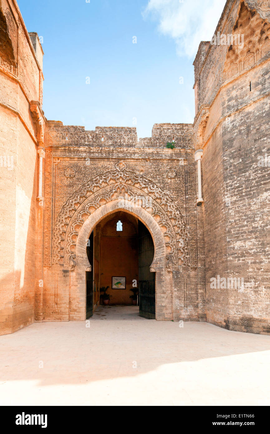 View of Bab Zaer, the Almohad gate, entrance to the Chellah Necropolis ...