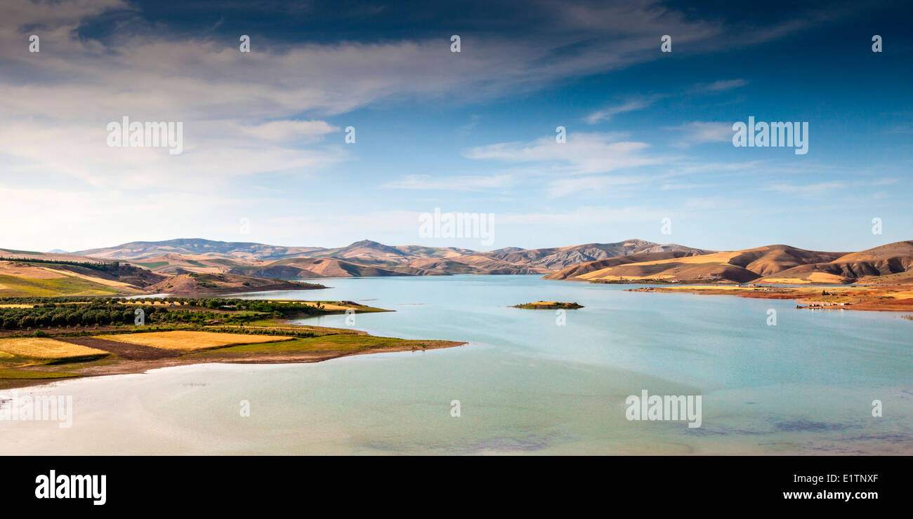 View of a man-made reservoir created by a dam providing hydroelectric ...
