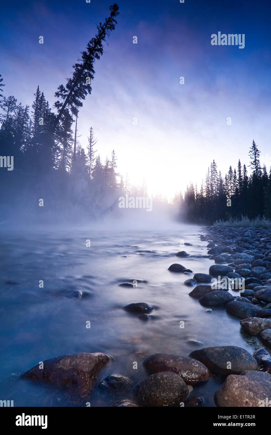 Mist rising from maligne river at sunrise hi-res stock photography and ...