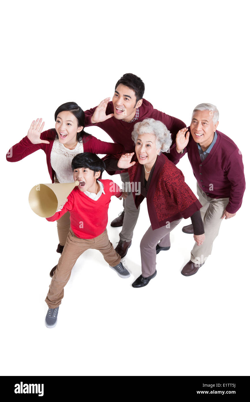 Happy family shouting with loud voice Stock Photo - Alamy