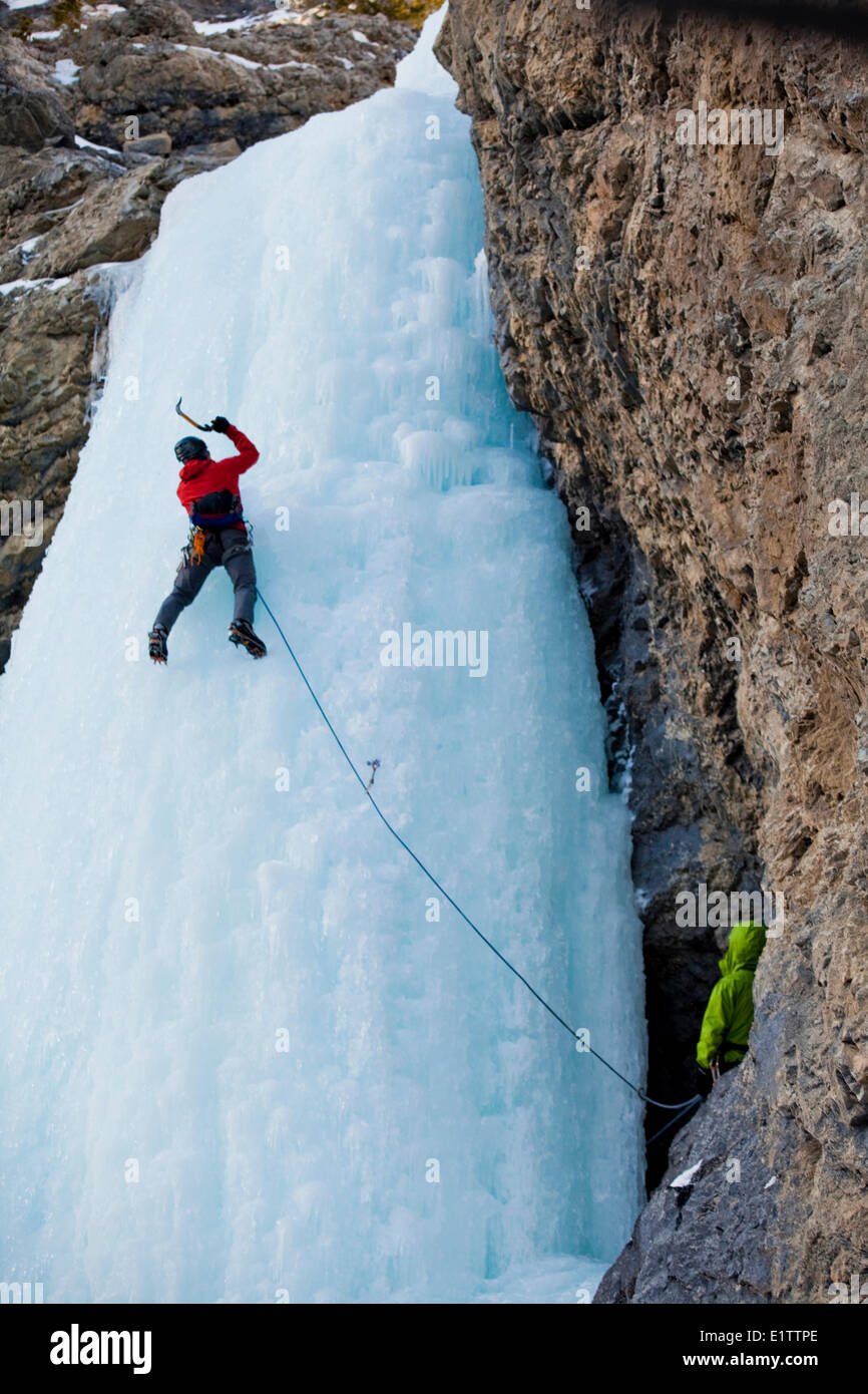 A male ice climber on Dream On WI 4, Red Deer River, AB Stock Photo - Alamy