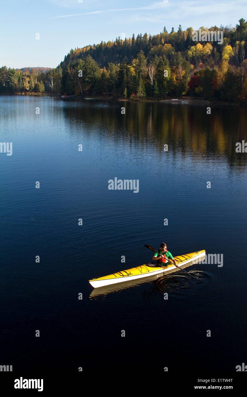 Young man paddles kayak on oxtongue lake hi-res stock photography and ...