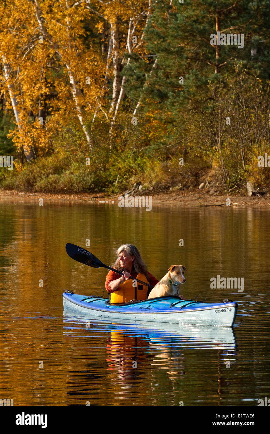 Mature woman paddles kayak with dog hi-res stock photography and images ...