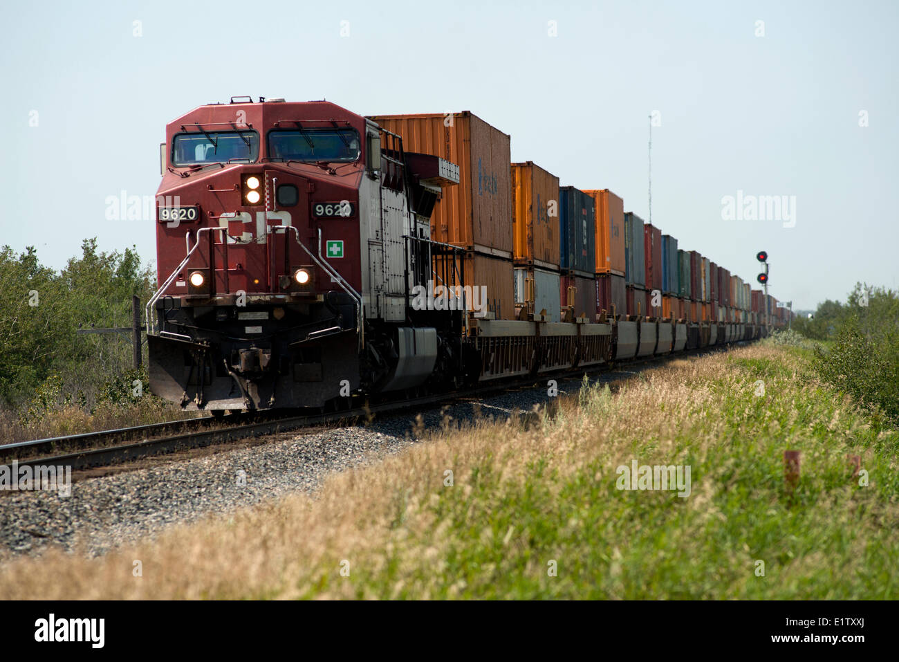 A Canadian Pacific (CP) container train near Wolseley, Saskatchewan ...
