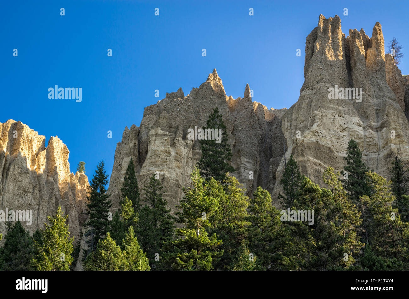 Sunrise lighting the top of the Dutch Creek Hoodoos near Fairmont Hot ...