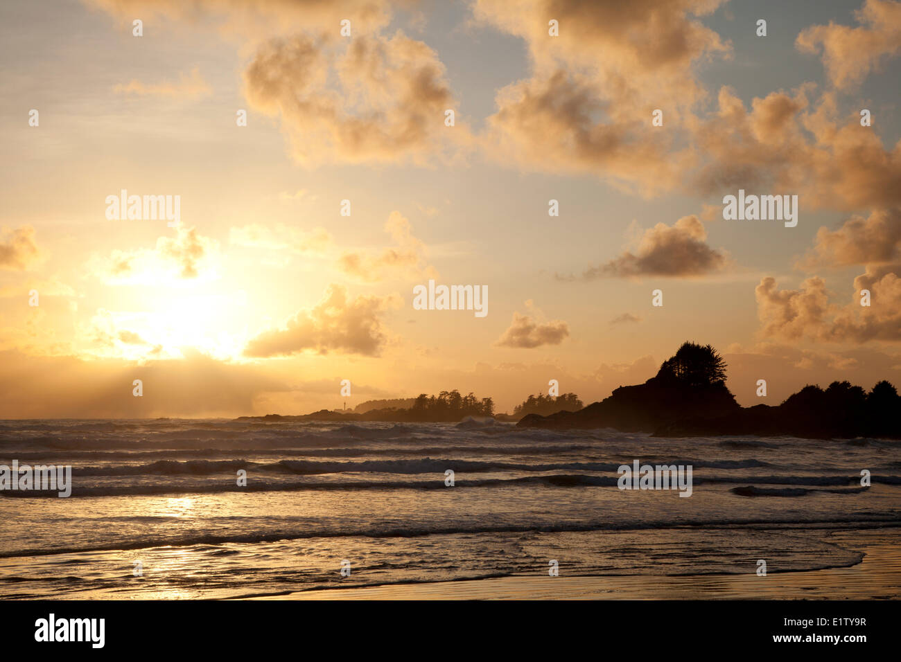 Sunset Point at sunset in Cox Bay beach near Tofino British Columbia ...