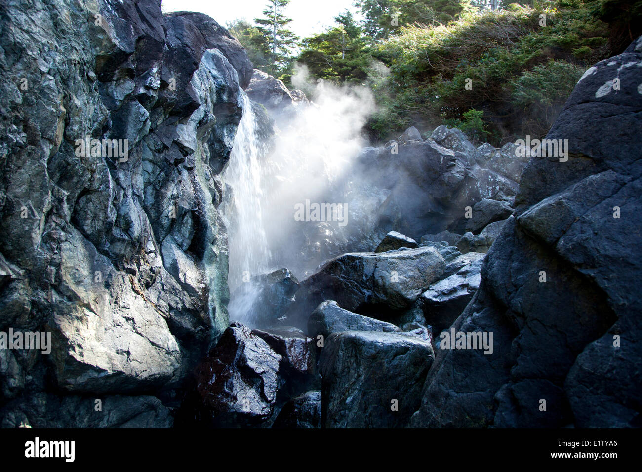 The steaming natural mineral hot springs at Hot Springs Cove in ...