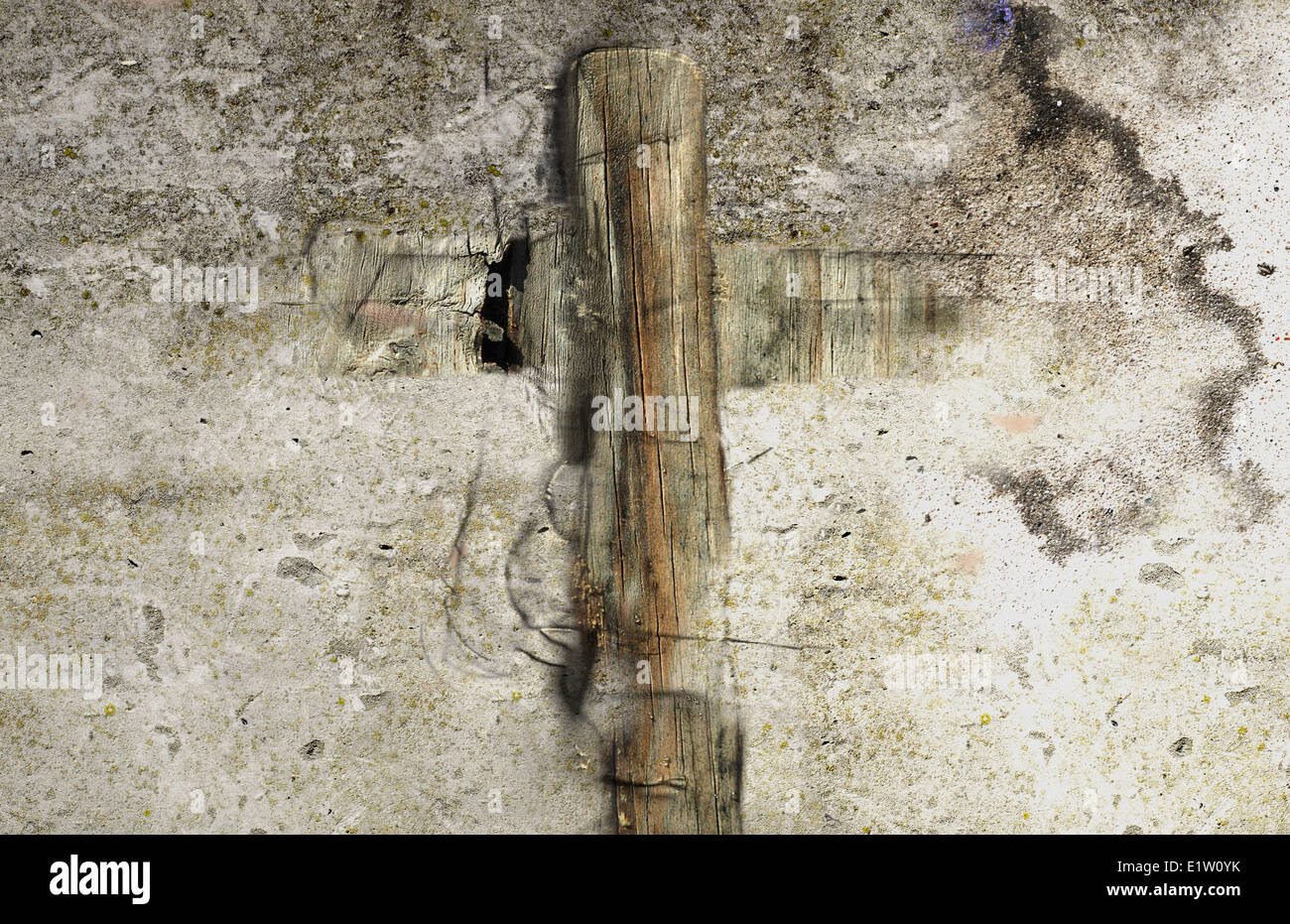 Cross on the wall made in 3d software Stock Photo - Alamy