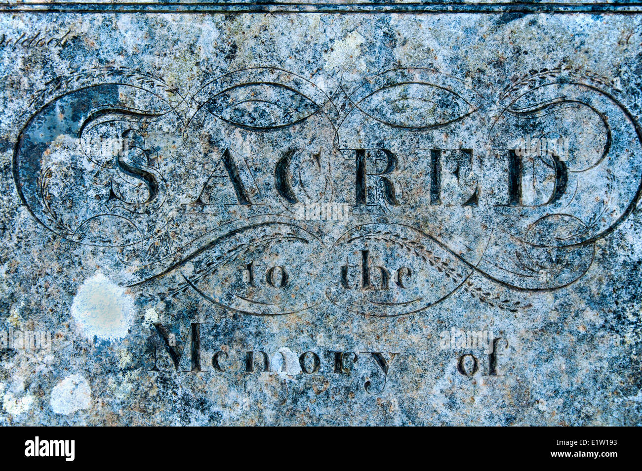 Old memorial gravestone Sacred to the Memory of Stock Photo - Alamy