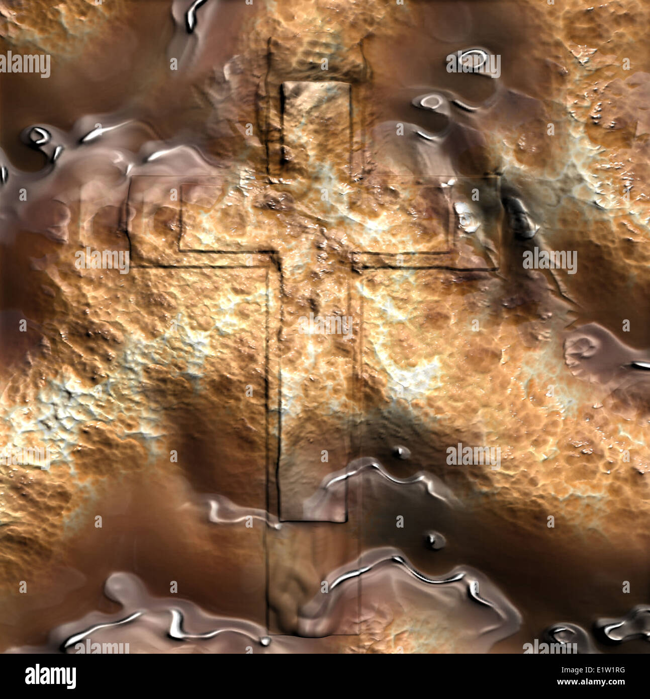 Cross on the strange wall made in 3d software Stock Photo - Alamy