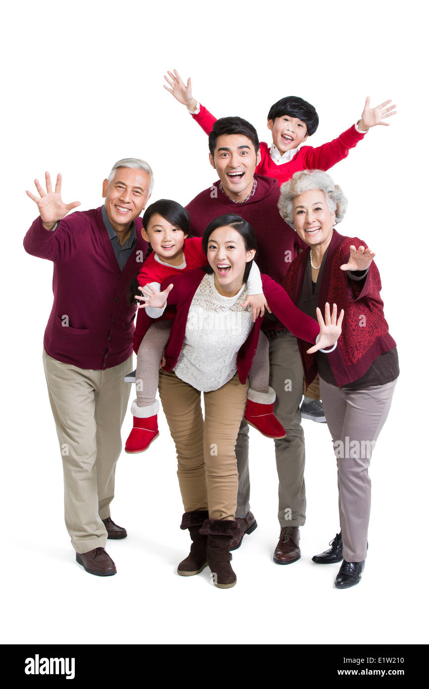 Portrait of big family waving Stock Photo - Alamy