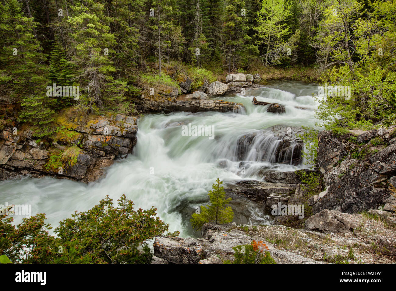 Waterfall on road to Cameron Lake, Waterton Lakes National Park ...