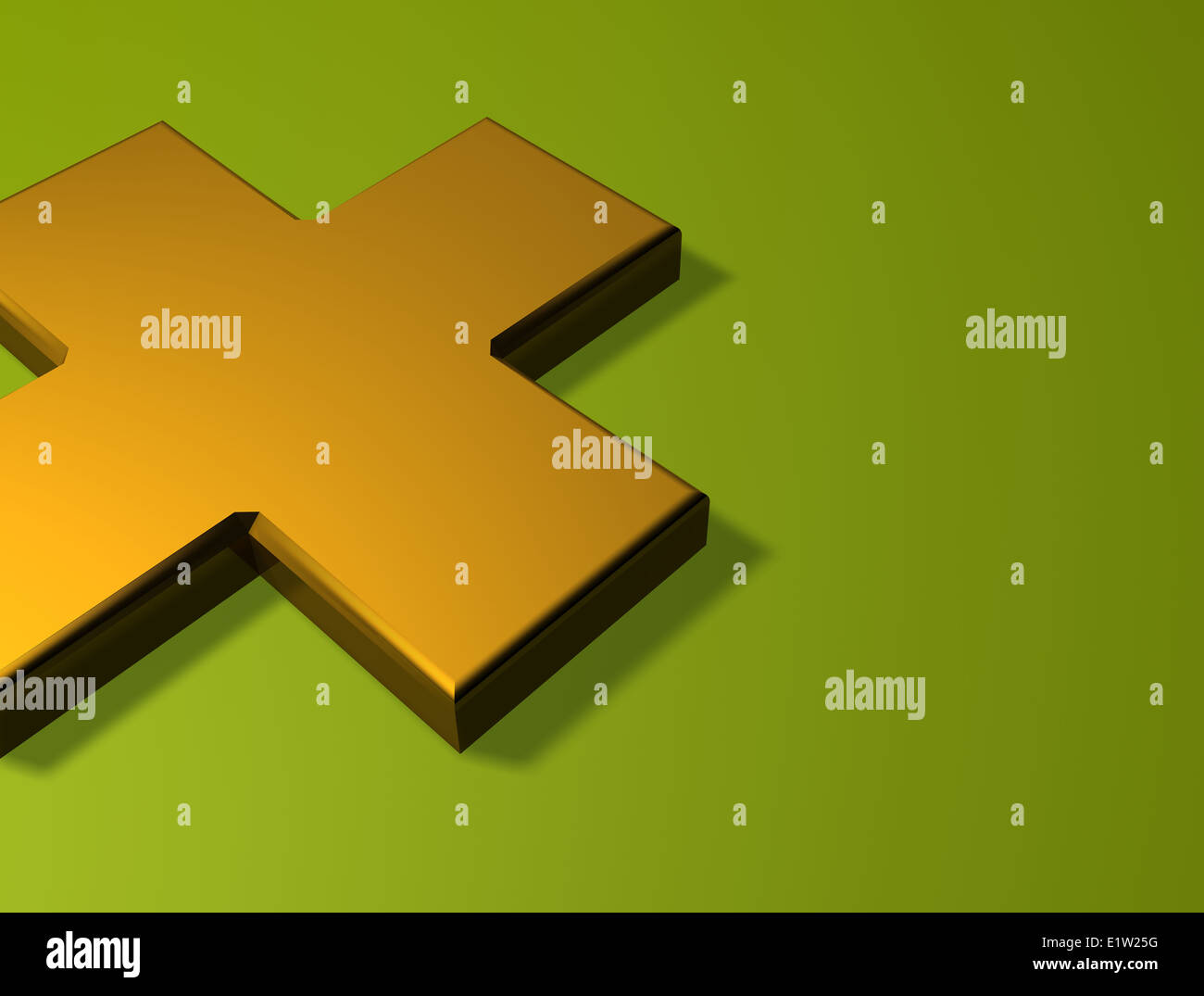 Gold cross on green background made in 3d software Stock Photo - Alamy