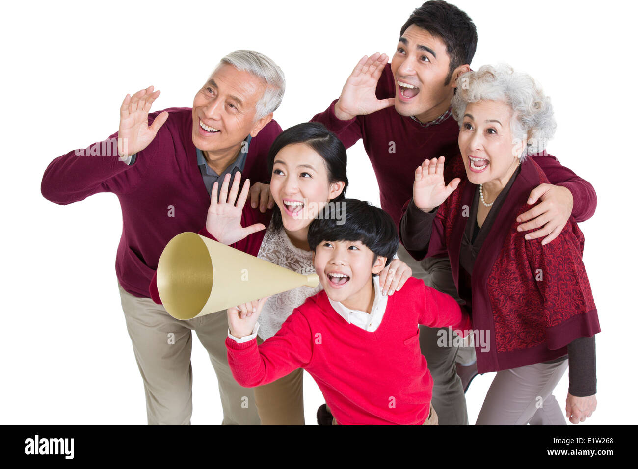 Happy family shouting with loud voice Stock Photo - Alamy