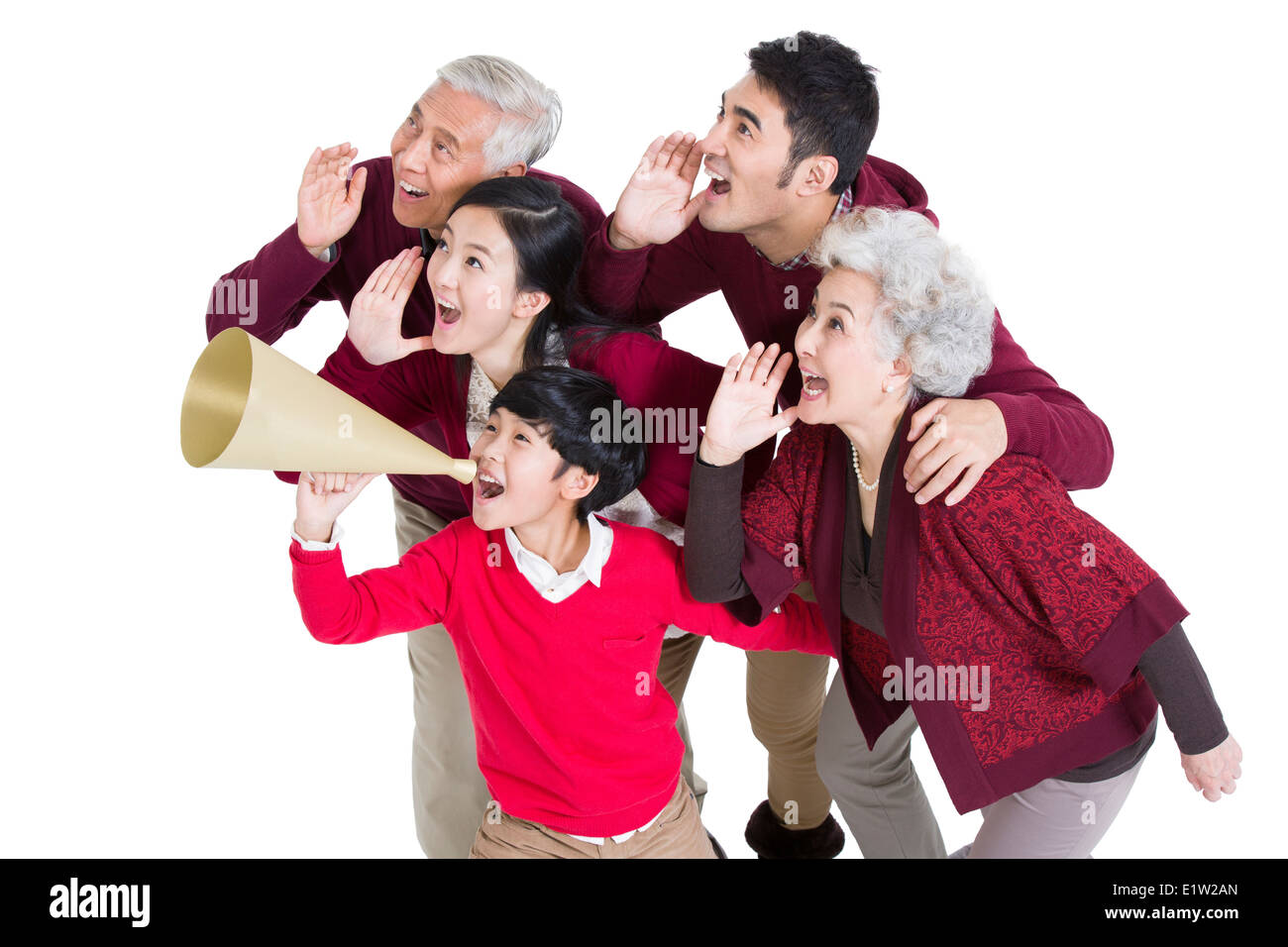 Happy family shouting with loud voice Stock Photo - Alamy
