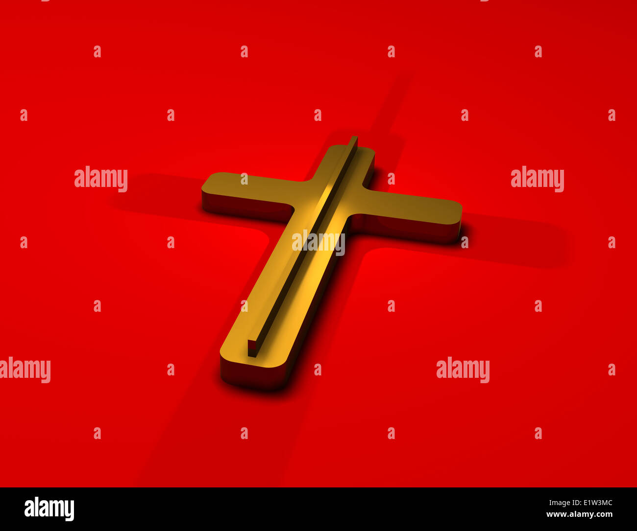 Gold cross on red background made in 3d software Stock Photo - Alamy