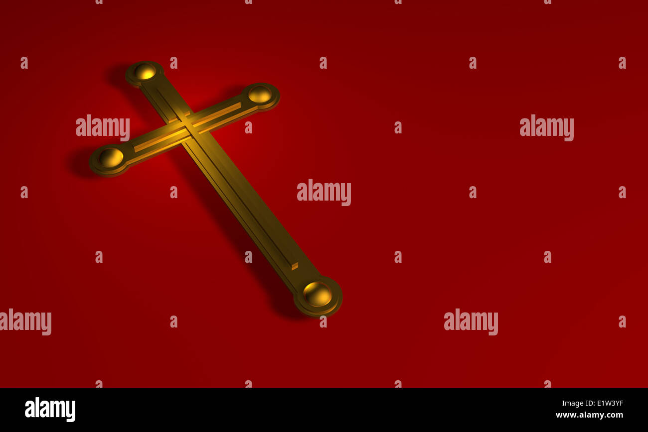 Gold cross on red background made in 3d software Stock Photo - Alamy
