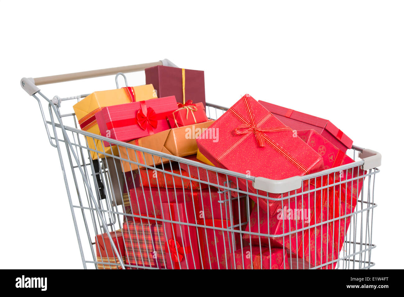 Shopping cart with gift boxes Stock Photo - Alamy