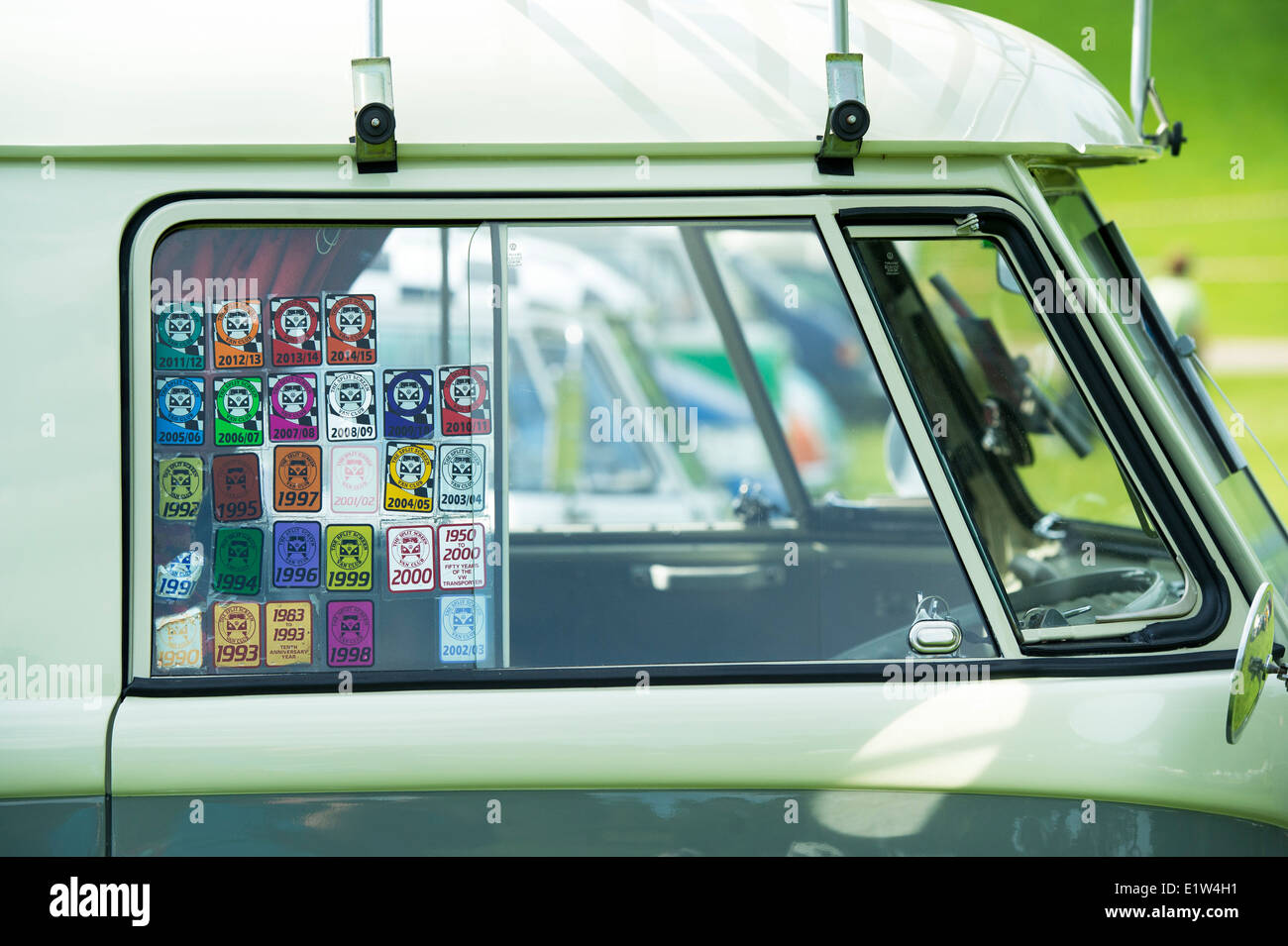 Show stickers on the window of a VW Split Screen Volkswagen camper van ...