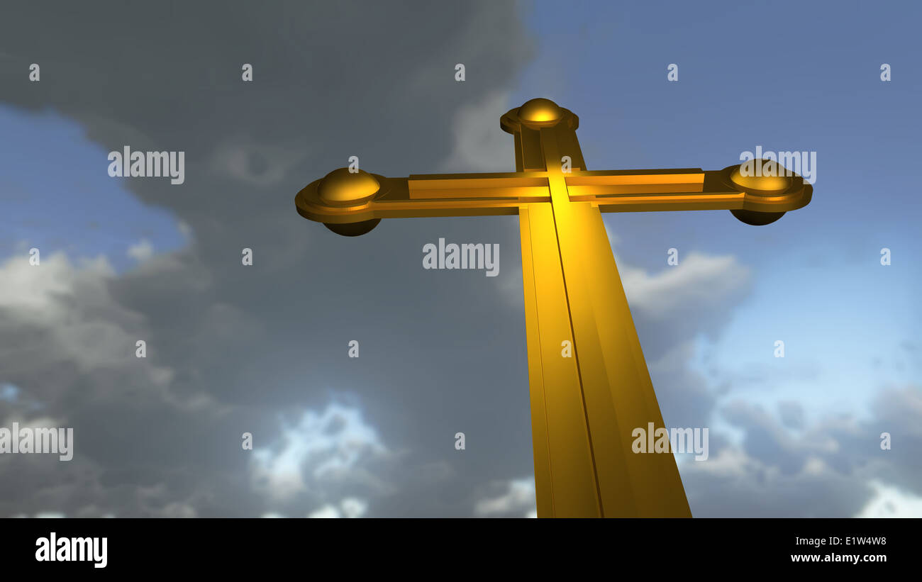Cross made from gold made in 3d software Stock Photo - Alamy