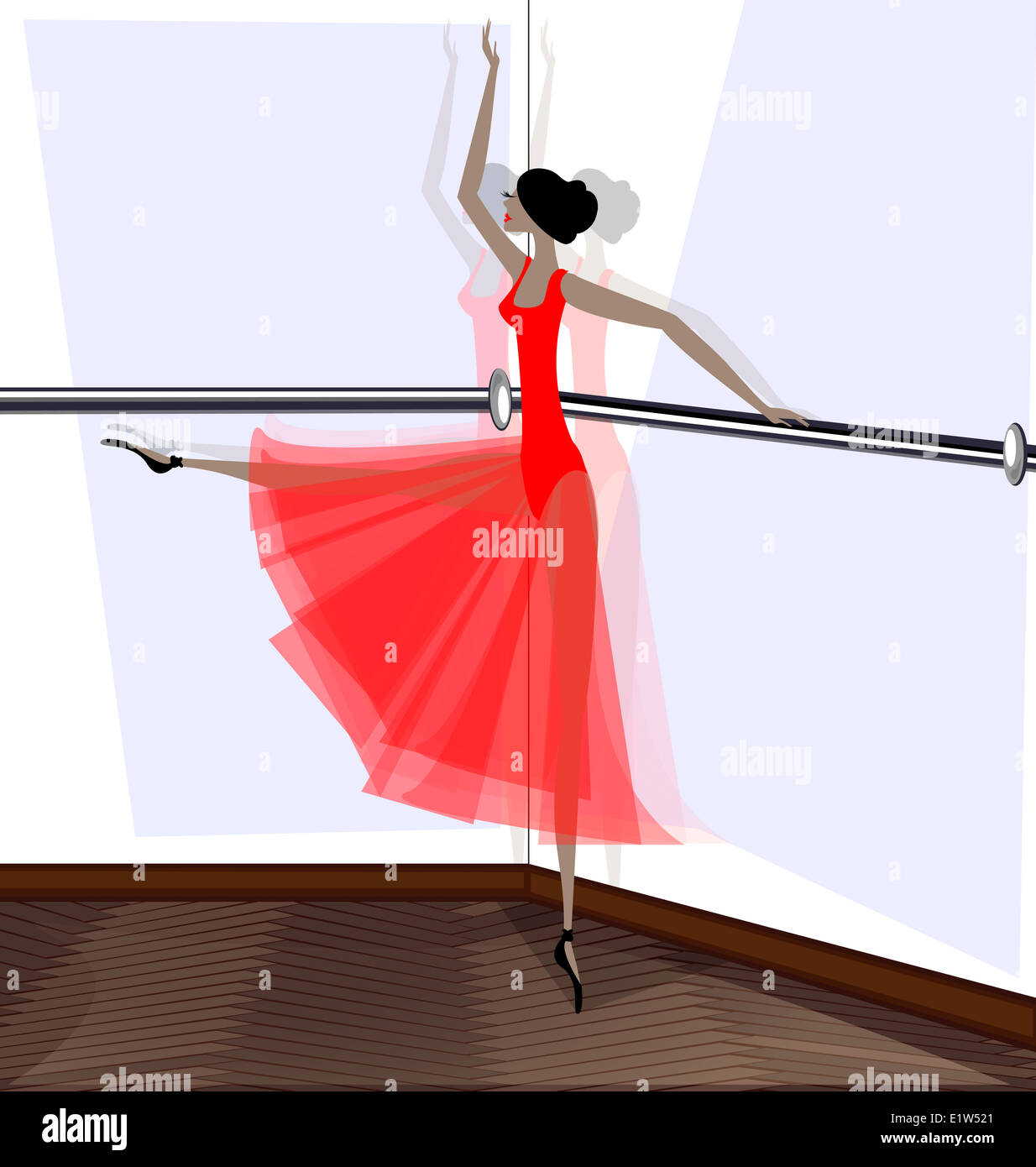 exercise room and dancing ballet dancer in red dress Stock Photo - Alamy