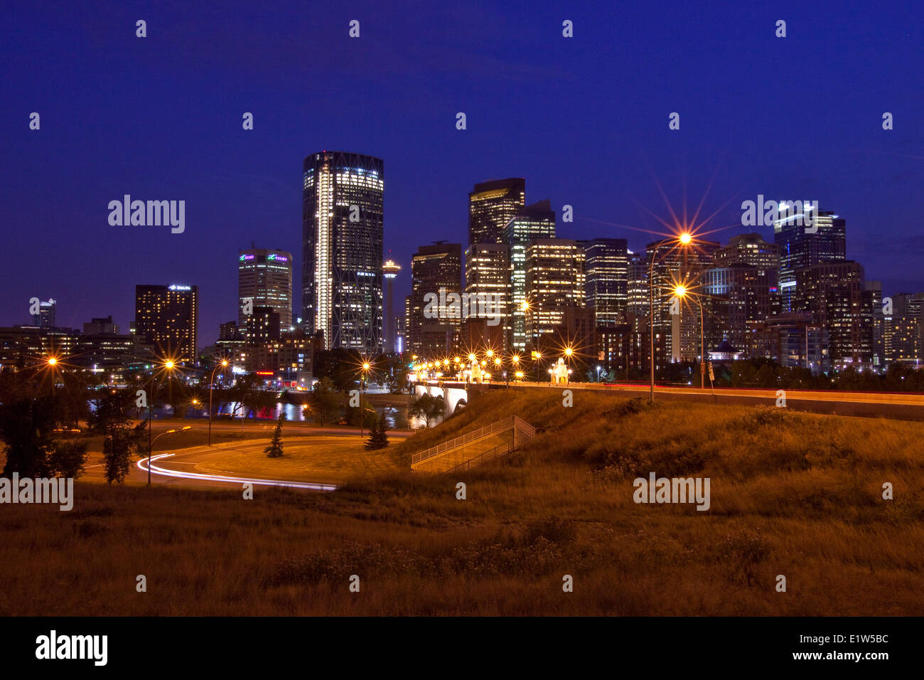 Calgary Skyline at night view from north at Centre Street, Calgary, AB ...