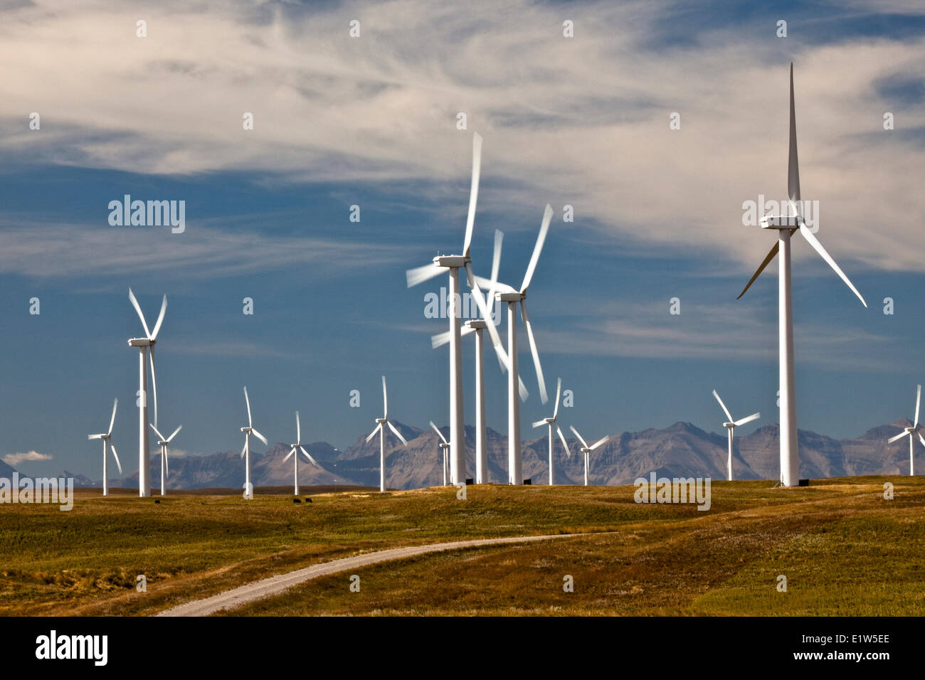 Power-generating windmills near Fort MacLeod, Alberta, Canada Stock ...