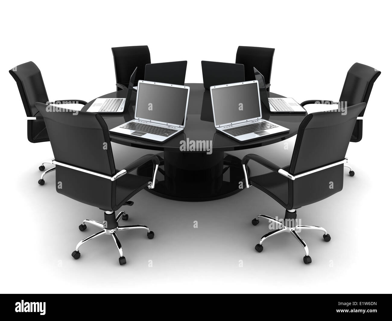 Circle table and laptops (done in 3d Stock Photo - Alamy