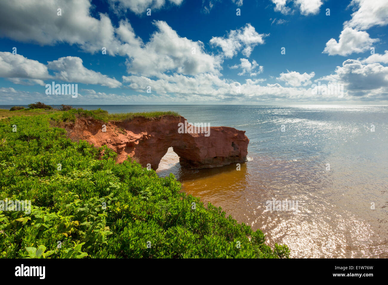 Eroded red sandstone cliffs, Kildare Capes, Prince Edward Island ...