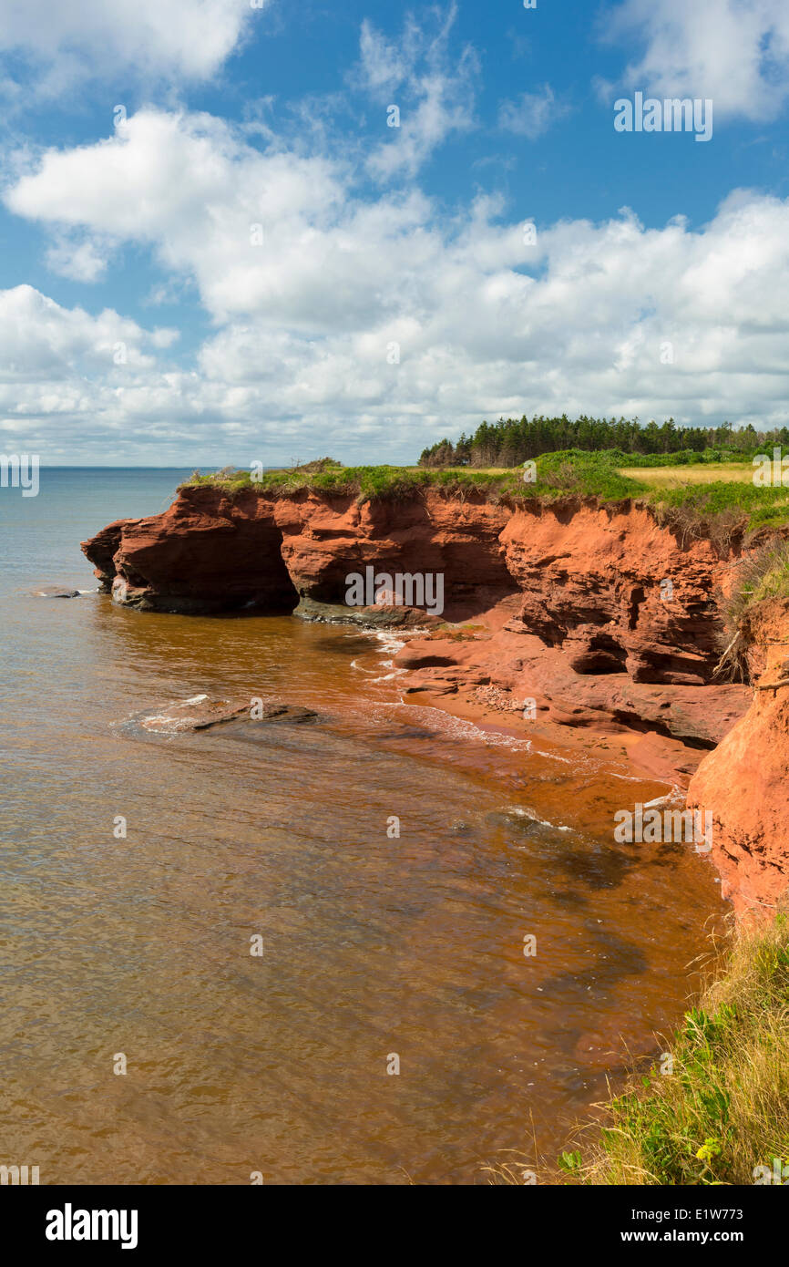 Eroded red sandstone cliffs, Kildare Capes, Prince Edward Island ...
