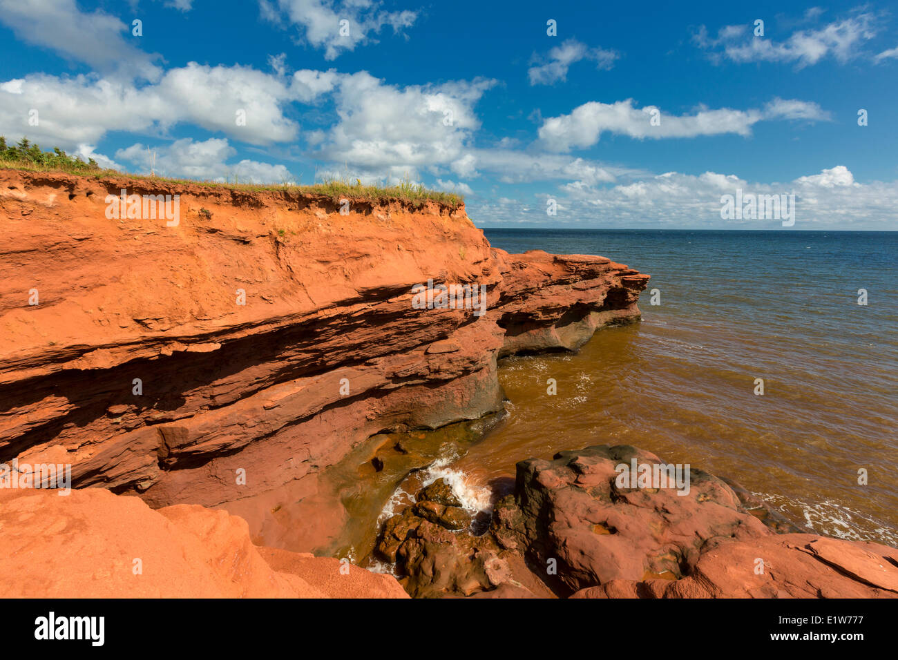 Eroded red sandstone cliffs, Kildare Capes, Prince Edward Island ...
