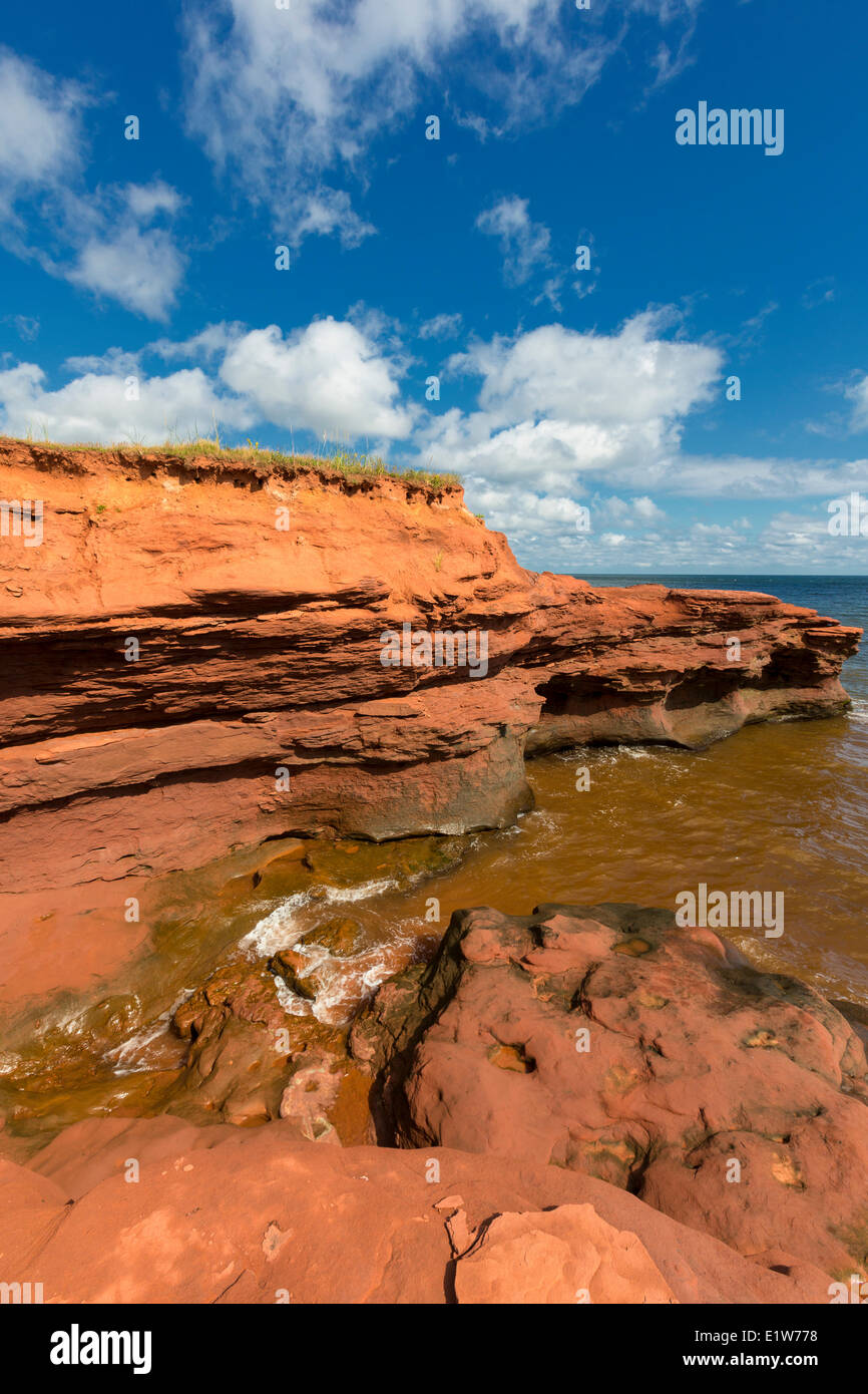 Eroded red sandstone cliffs, Kildare Capes, Prince Edward Island ...