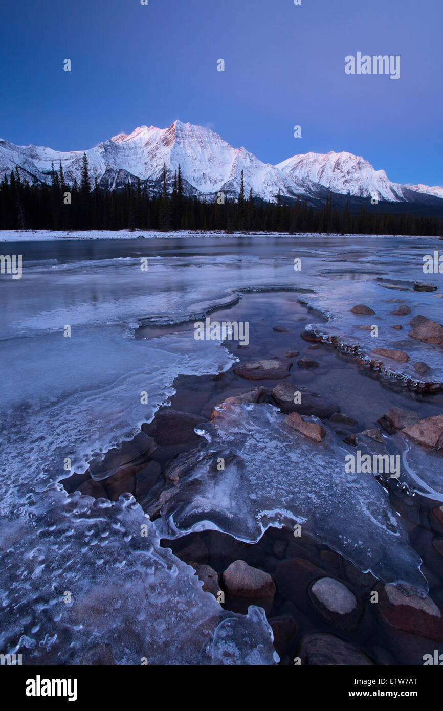 Athabasca river and mount fryatt in jasper national park hi-res stock ...