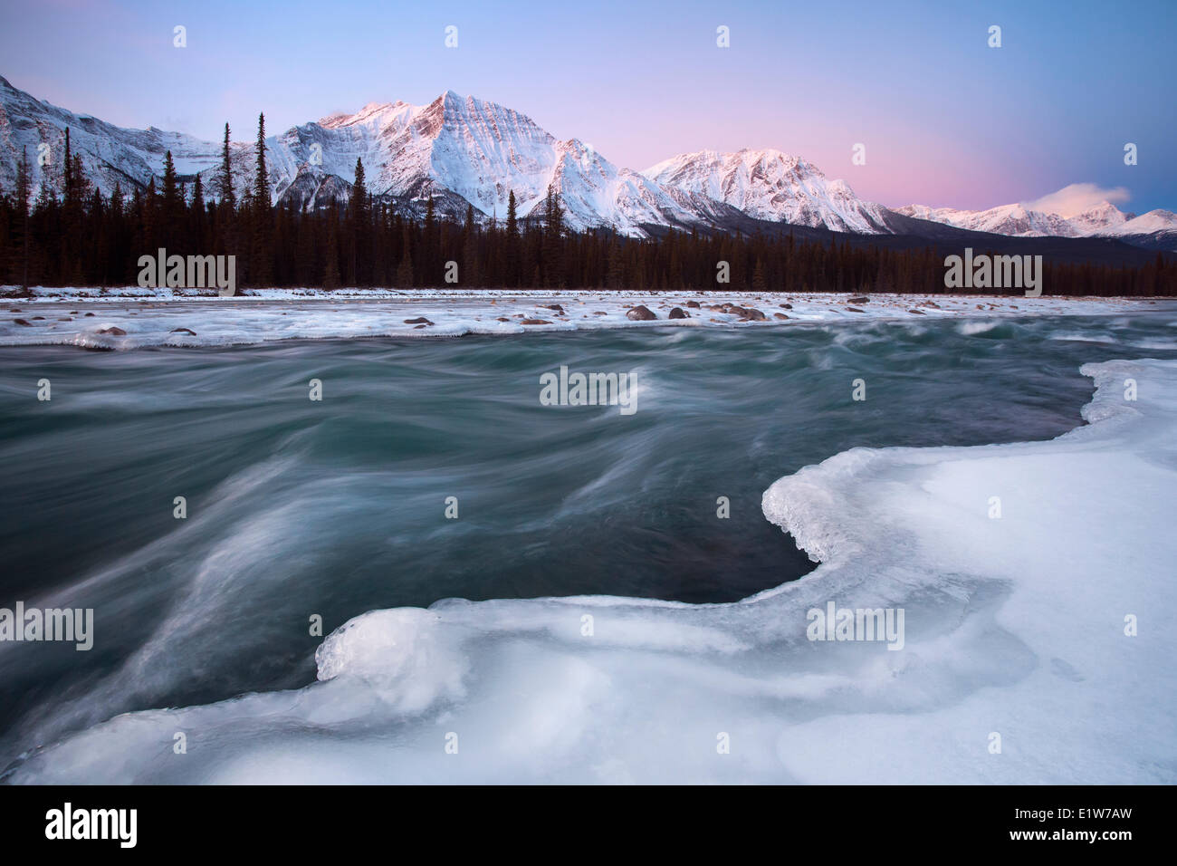 Sunrise at Athabasca River and Mount Fryatt in Jasper National Park ...