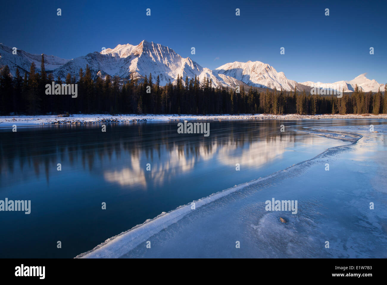 Athabasca River and Mount Fryatt in Jasper National Park, Alberta ...